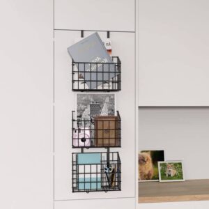 3 Pack Over The Cabinet Door Organizer, Over Doors Wall Mounted Hanging Baskets Organizing for Cutting Board Foils Cookie Sheet and Plate, Metal Storage Holder Rack for Kitchen Bathroom Pantry …