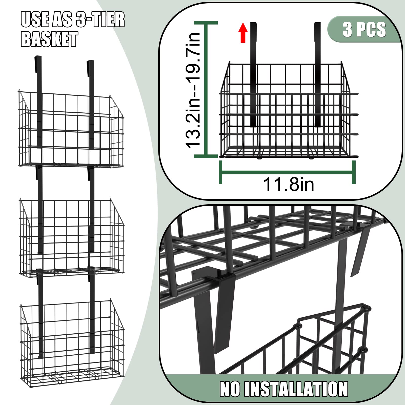 3 Pack Over The Cabinet Door Organizer, Over Doors Wall Mounted Hanging Baskets Organizing for Cutting Board Foils Cookie Sheet and Plate, Metal Storage Holder Rack for Kitchen Bathroom Pantry …