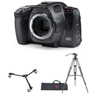 blackmagic design pocket cinema camera 6k g2 bundle with 3pod aluminum tripod, universal tripod dolly