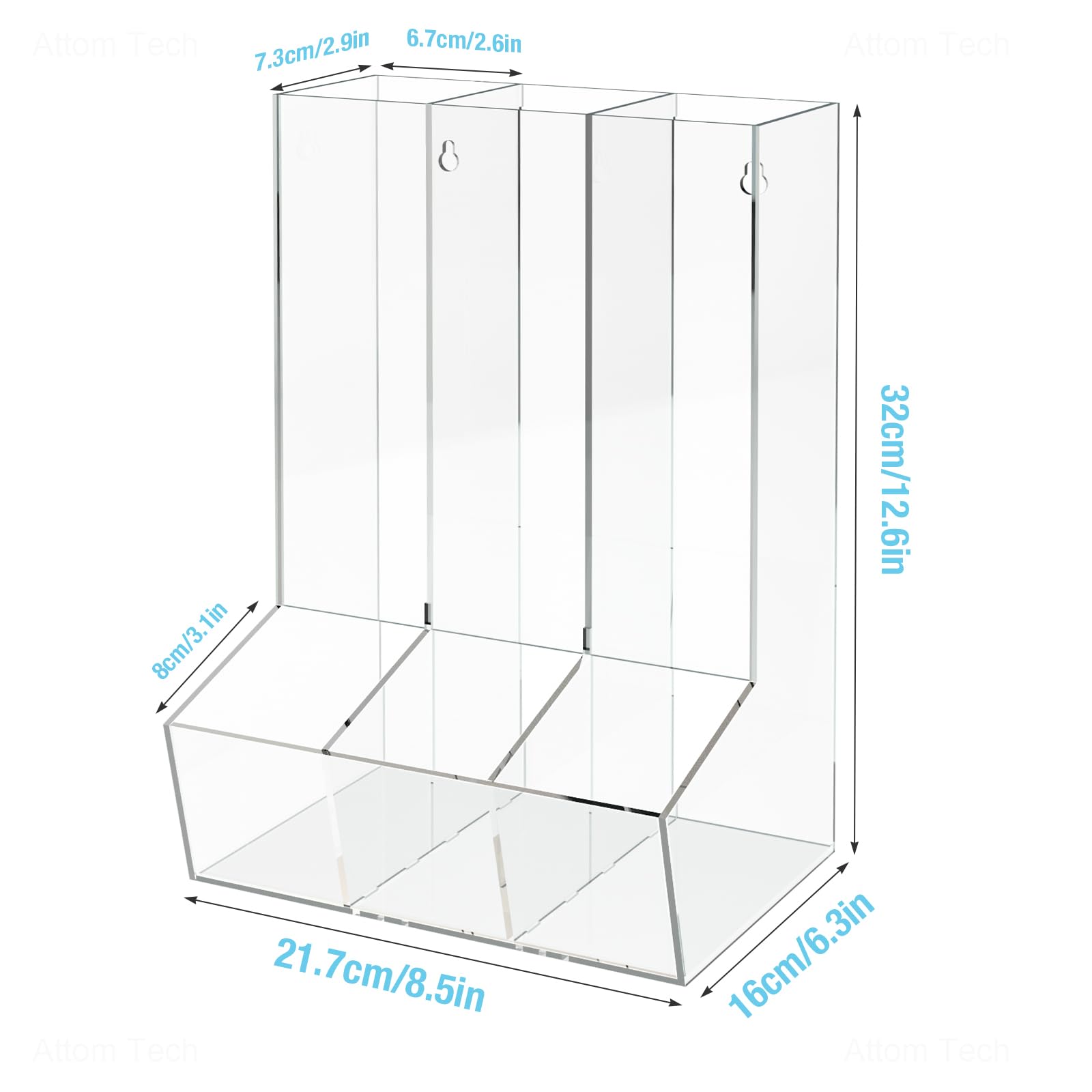 NiHome Acrylic Wall Toy Dispenser, 3 Removable Compartments Wall Mounted Toy Organizer & Storage Bin for Kids Playroom, Clear Stand Box & Hanging Holder for Toys, Lego, Snacks, Coffee Pod Capsules