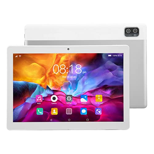 ANGGREK asixxsix Tablet,10.1 inch,10.1in Tablet Silver 5G WiFi Calling for Android 12 6GB 128GB 1960x1080 Resolution MT6592 10 Cores Tablet 100240V