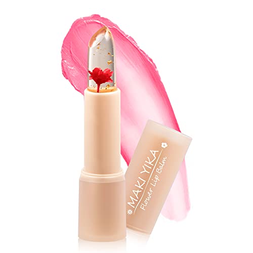 Jelly Tinted Lip Blam Crystal Flower Color Changing Lipstick, PH Lip Gloss Clear Lipstick Chapstick with flower Inside, Natural Pink Lipstick & Lip Moisturizer