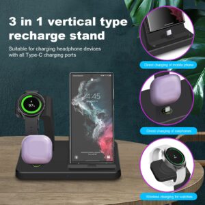 3 in 1 Charging Station for Samsung Multiple Devices,VNBBT Fast Wireless Charger Station for Samsung Galaxy Watch 6/6 Pro/5/4/3,Galaxy S23/S22/S21/S20/Note 20,A53/A51,Z Flip/Fold 5(with Adapter)