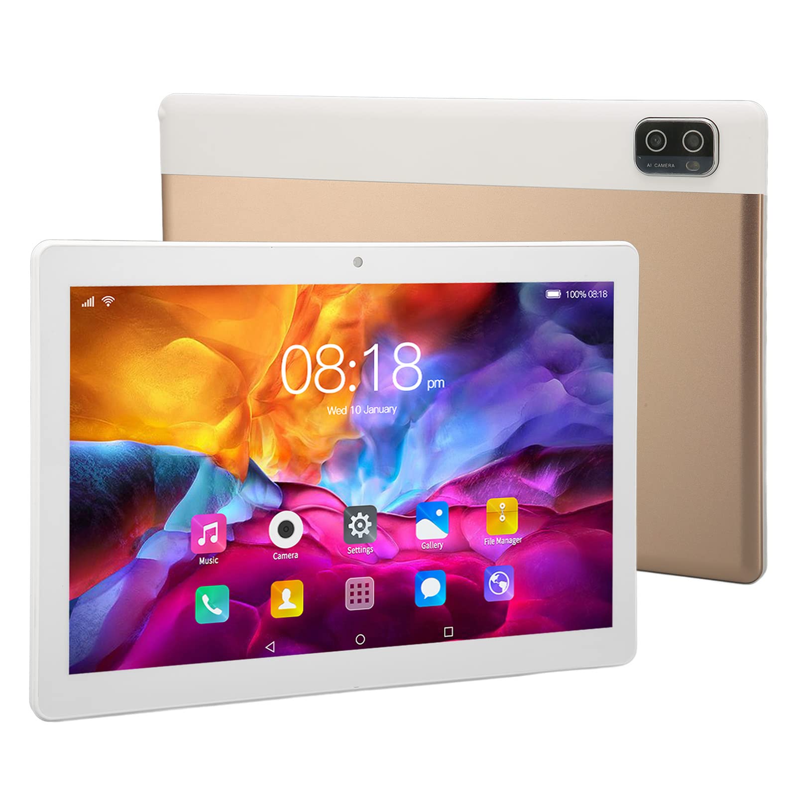 ANGGREK 10.1in Tablet for Android 12 Gold 5G WiFi Calling 6GB 128GB 1960x1080 Resolution MT6592 10 Cores Tablet 100240V