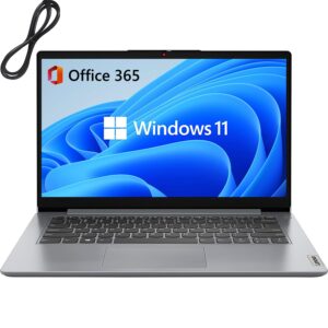 lenovo ideapad 1i 14" laptop computer, intel quad-core pentium silver n5030 processor, 4gb ddr4 ram, 128gb emmc, wifi 6, bt 5.1, cloud grey, 1-year office 365, windows 11 s, broag cable