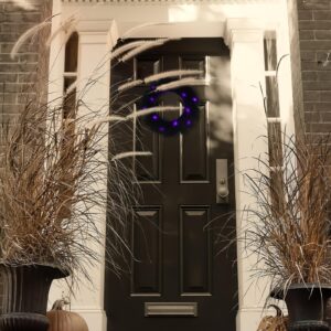 Crowye Halloween Pampas Grass Wreath with Purple Lights 26" Artificial Boho Black Pampas Wreath Large Faux Modern Wreath for Home Birthday Halloween Indoor Outdoor Front Door Party Decor