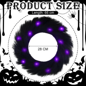 Crowye Halloween Pampas Grass Wreath with Purple Lights 26" Artificial Boho Black Pampas Wreath Large Faux Modern Wreath for Home Birthday Halloween Indoor Outdoor Front Door Party Decor