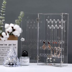 Dankeit Earring Display Stands,Acrylic Jewelry Organizer Box,Dust-proof Earring Rack Holder with 27 Holes and 8 Hanging Bars,5-Tier Jewelry Holder for Earrings,Necklaces,Bracelets,Rings,Clear