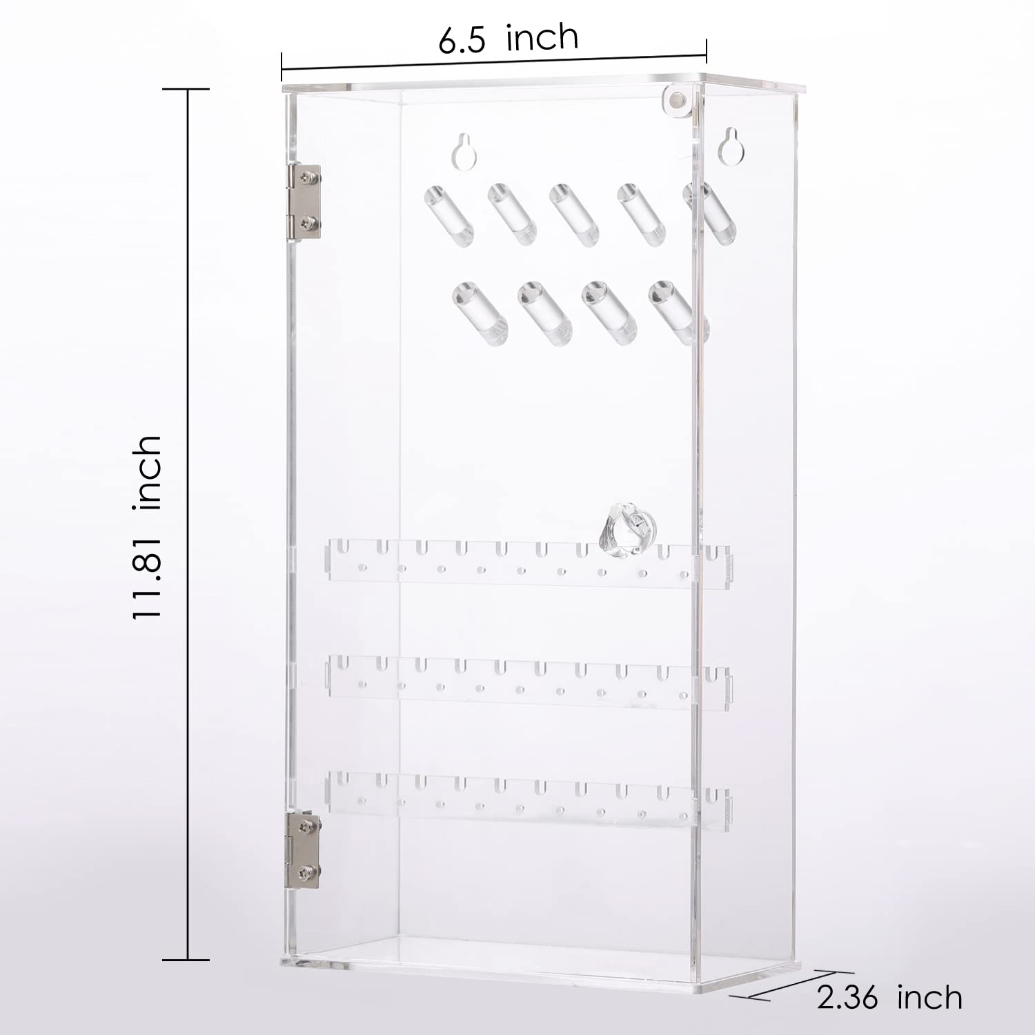 Dankeit Earring Display Stands,Acrylic Jewelry Organizer Box,Dust-proof Earring Rack Holder with 27 Holes and 8 Hanging Bars,5-Tier Jewelry Holder for Earrings,Necklaces,Bracelets,Rings,Clear