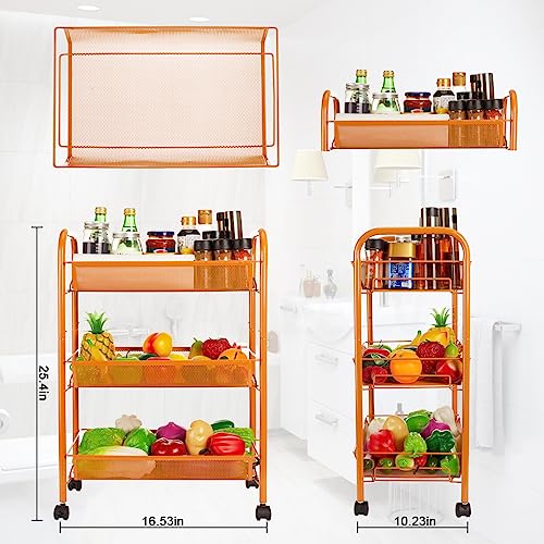 3-Tier Metal Rolling Utility Cart, Mobile Utility Cart with Lockable Caster Wheels, Multi-Functional Storage Trolley, Easy to Assemble, for Bathroom, Kitchen, Office, Workshop(Yellow)