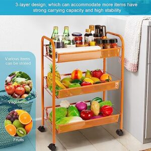 3-Tier Metal Rolling Utility Cart, Mobile Utility Cart with Lockable Caster Wheels, Multi-Functional Storage Trolley, Easy to Assemble, for Bathroom, Kitchen, Office, Workshop(Yellow)