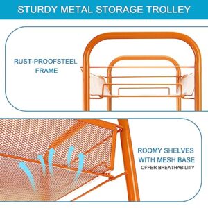 3-Tier Metal Rolling Utility Cart, Mobile Utility Cart with Lockable Caster Wheels, Multi-Functional Storage Trolley, Easy to Assemble, for Bathroom, Kitchen, Office, Workshop(Yellow)