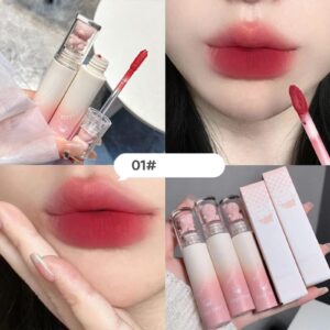 2Pcs Pink Bear Lip Glaze Matte Liquid Lipstick Cute Bear Velvet Lipgloss Moisturizing Lip Stain Waterproof Long Lasting Nude Brown Red Lip Mud Cheek Rouge Tint Cosmetics Bear Beauty Makeup