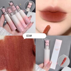 2Pcs Pink Bear Lip Glaze Matte Liquid Lipstick Cute Bear Velvet Lipgloss Moisturizing Lip Stain Waterproof Long Lasting Nude Brown Red Lip Mud Cheek Rouge Tint Cosmetics Bear Beauty Makeup