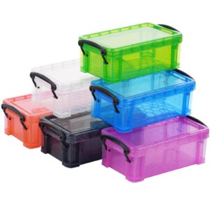 mini plastic storage containers with locking lids, 6 pcs small plastic box 5.4'' x 3'' x 2'' clear assorted color boxes organizer arts and crafts organizer bins stackable tool storage box