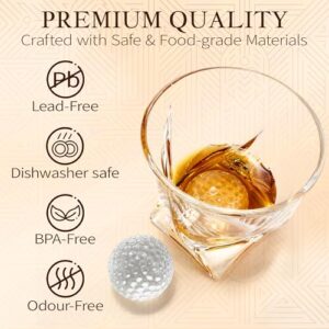 Aridon - Whiskey Set, 2-Piece Whiskey Glasses Set with 4 Whiskey Balls, Premium Twisted Whiskey Glass with Stones, Whiskey Stones Large Size, 1.57” Crystal-Clear Glass Whiskey Sphere Stone