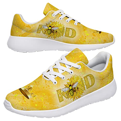 vogiant Yellow Bee Kind Print Sneakers for Women Comfortable Breathable Mesh Walking Tennis Sneaker Gifts for Bee Lover,US Size 10 Women/8.5 Men