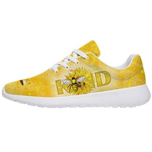 vogiant Yellow Bee Kind Print Sneakers for Women Comfortable Breathable Mesh Walking Tennis Sneaker Gifts for Bee Lover,US Size 10 Women/8.5 Men