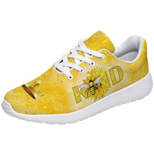 vogiant Yellow Bee Kind Print Sneakers for Women Comfortable Breathable Mesh Walking Tennis Sneaker Gifts for Bee Lover,US Size 10 Women/8.5 Men