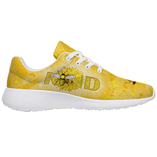 vogiant Yellow Bee Kind Print Sneakers for Women Comfortable Breathable Mesh Walking Tennis Sneaker Gifts for Bee Lover,US Size 10 Women/8.5 Men