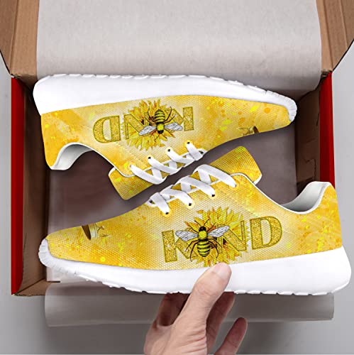 vogiant Yellow Bee Kind Print Sneakers for Women Comfortable Breathable Mesh Walking Tennis Sneaker Gifts for Bee Lover,US Size 10 Women/8.5 Men