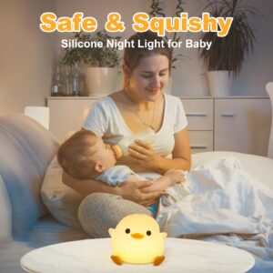 Daixinde Duck Night Light, Cute Duck Light, Rechargeable Dimmable Nightlight, Silicone LED Bedside Lamp Nursery Nightlight with 20 Minutes Timer and Touch-Sensitive for Bedrooms, Living Room