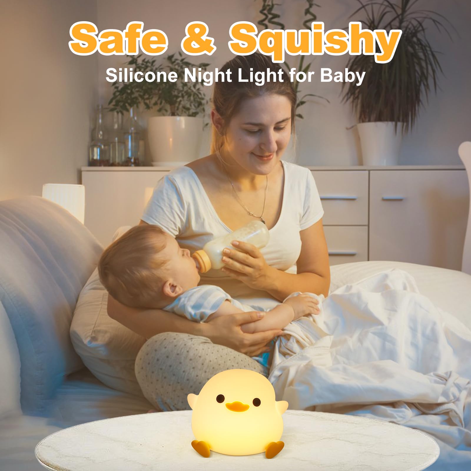 Daixinde Duck Night Light, Cute Duck Light, Rechargeable Dimmable Nightlight, Silicone LED Bedside Lamp Nursery Nightlight with 20 Minutes Timer and Touch-Sensitive for Bedrooms, Living Room