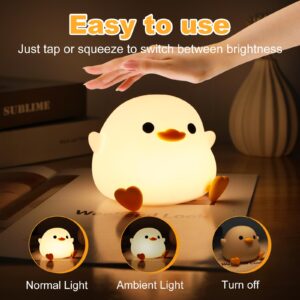 Daixinde Duck Night Light, Cute Duck Light, Rechargeable Dimmable Nightlight, Silicone LED Bedside Lamp Nursery Nightlight with 20 Minutes Timer and Touch-Sensitive for Bedrooms, Living Room