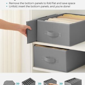 SONGMICS Set of 2 Large Size Wardrobe Clothes Organizers, 6-Compartment Foldable Drawer Organizers with Handles, 16.5 x 11.8 x 6.7 Inches, for Pants, Sweaters, Jeans, Dove Gray URUS009G02