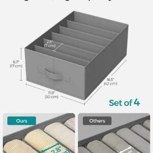 SONGMICS Set of 2 Large Size Wardrobe Clothes Organizers, 6-Compartment Foldable Drawer Organizers with Handles, 16.5 x 11.8 x 6.7 Inches, for Pants, Sweaters, Jeans, Dove Gray URUS009G02