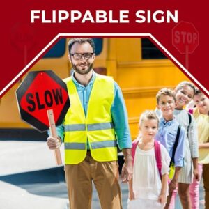 OLANZU 5-Pack Handheld Stop Slow Signs with Wooden Handle - 12" x 12" Double-sided Crossing Guard Stop Sign - Honeycomb Reflective Road Sign,Aluminium Sign - Easy to Install