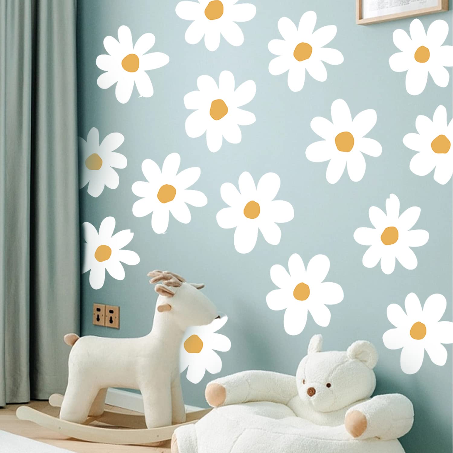 16 PCS Big Daisy Wall Decals Peel and Stick White Daisy Stickers Flower Wall Stickers Cute Floral Wall Decals for Girls Kids Nursery Bedroom Living Room Playroom Classroom Home Wall Art Decor