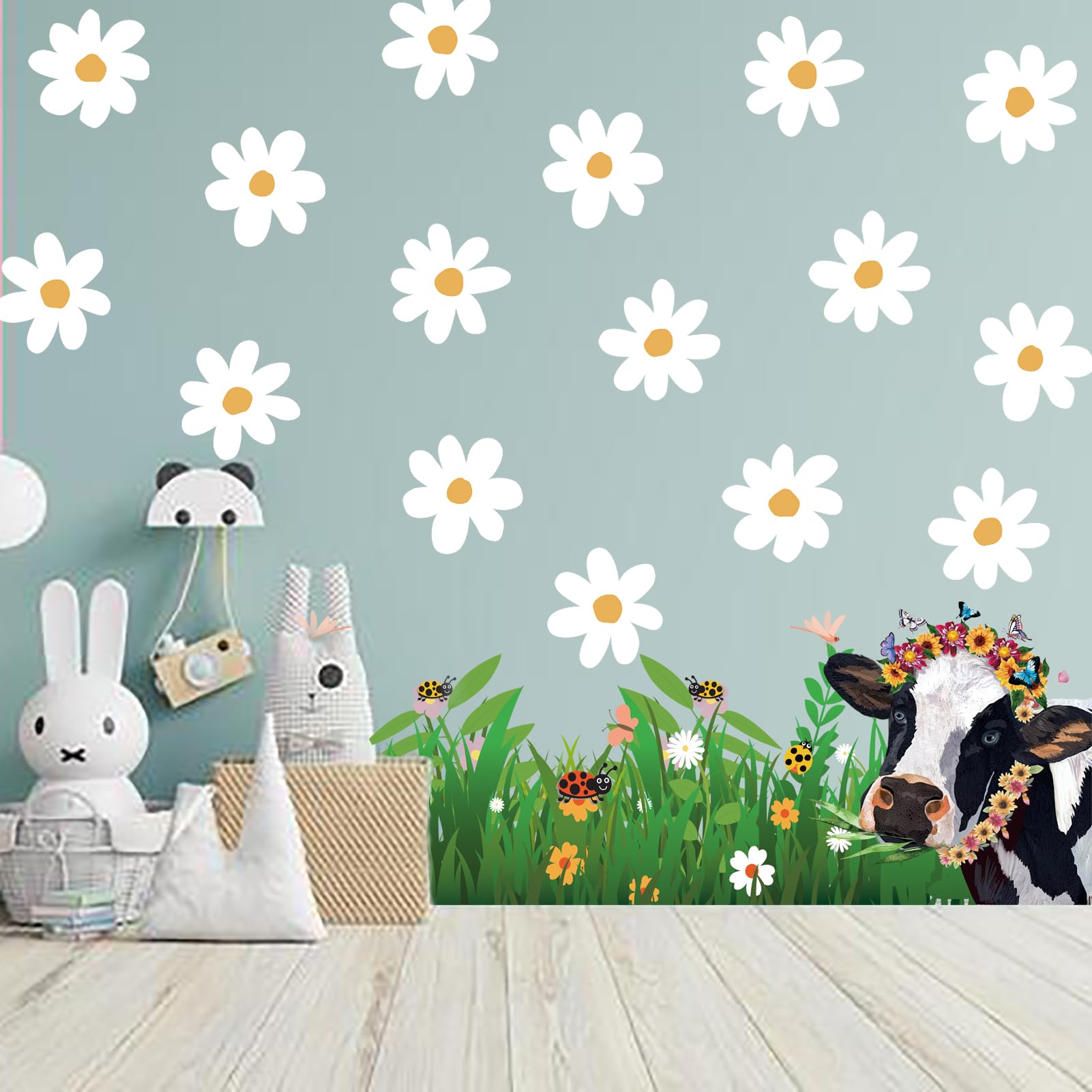 16 PCS Big Daisy Wall Decals Peel and Stick White Daisy Stickers Flower Wall Stickers Cute Floral Wall Decals for Girls Kids Nursery Bedroom Living Room Playroom Classroom Home Wall Art Decor