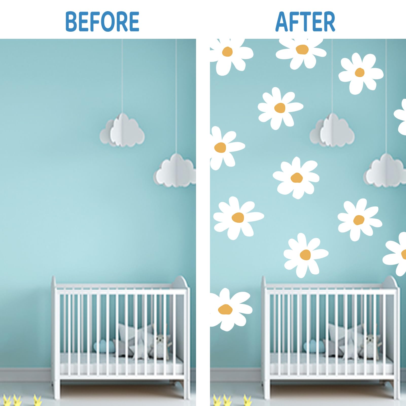 16 PCS Big Daisy Wall Decals Peel and Stick White Daisy Stickers Flower Wall Stickers Cute Floral Wall Decals for Girls Kids Nursery Bedroom Living Room Playroom Classroom Home Wall Art Decor