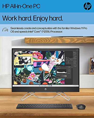 HP 27" FHD IPS All-in-One Desktop Computer 2022, 10-Core Intel Core i7-1255U, Iris Xe Graphics, 16GB DDR4 512GB SSD + 1TB HDD, WiFi 6 Bluetooth, Windows 11 Pro, Black Wireless KB Mouse, COU 32GB USB