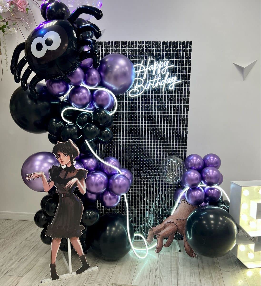 120pcs Wednesday Addams Balloon Garland Arch Kit Black and Chrome Purple Silver Balloons for Wednesday Themed Party Supplies Birthday Party Decoration