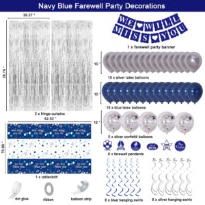 Farewell Party Decorations for Men Women,We Will Miss You Decorations Banner Navy Blue Silver Going Away Party Decorations Balloons Tablecloth for Coworker Retirement Job Change Goodbye Party Supplies