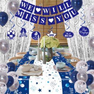 Farewell Party Decorations for Men Women,We Will Miss You Decorations Banner Navy Blue Silver Going Away Party Decorations Balloons Tablecloth for Coworker Retirement Job Change Goodbye Party Supplies