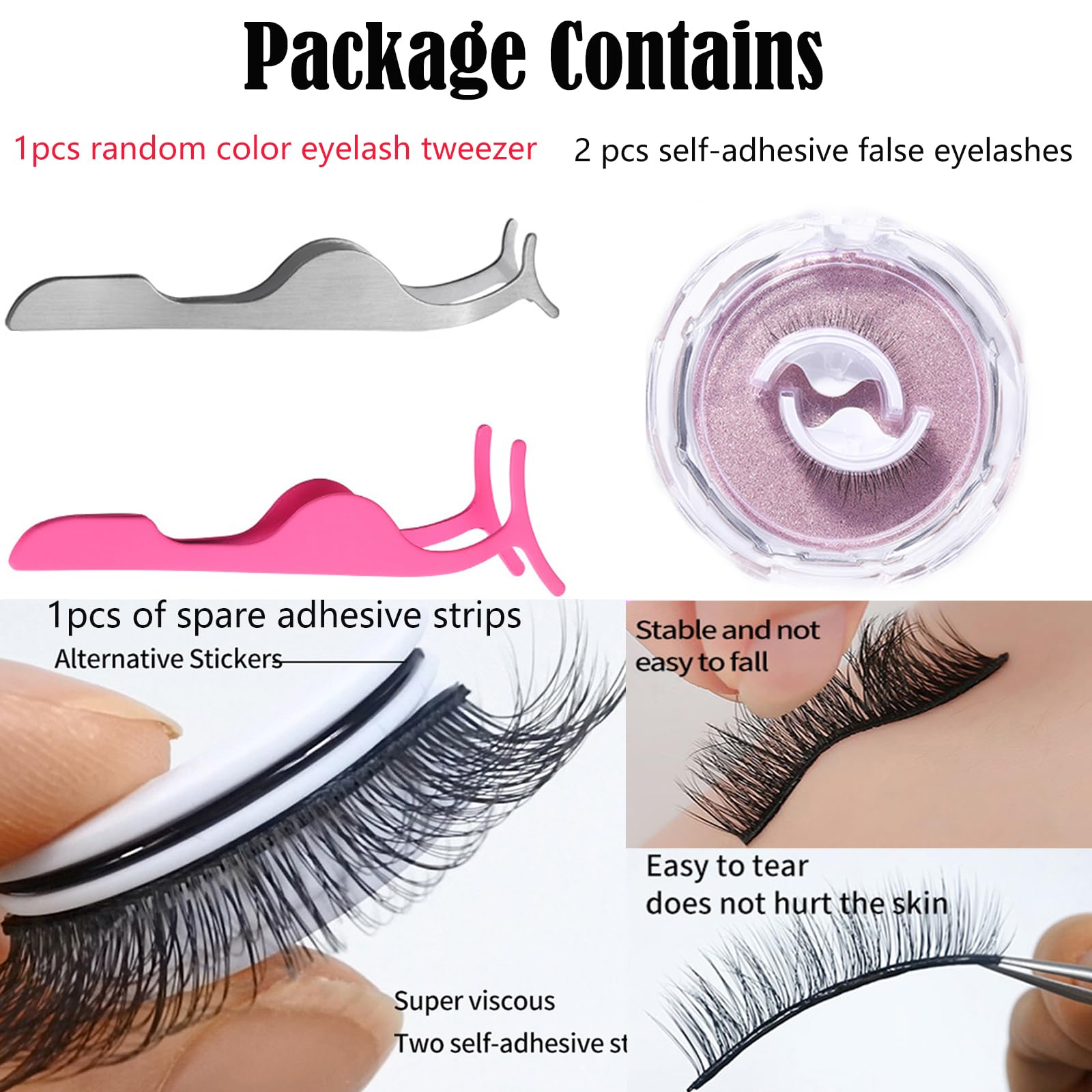 Bellefin Self Adhesive False Eyelashes Natural Look Fake Eyelashes No Glue Self Adhesive Eye Lashes Pack for Women Girls DIY Eye Lash Extensions #08