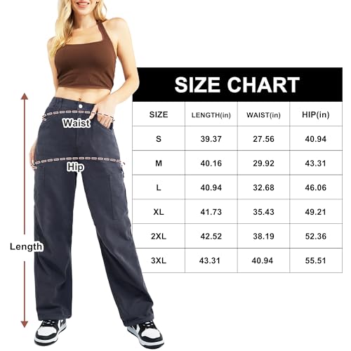 Znyeth Cargo Pants Women High Waist Baggy Jeans with 7 Pockets Casual Wide Leg Y19K Pants for Womens Work Pants Dark Gray 3XL