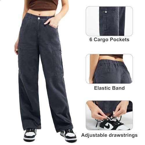 Znyeth Cargo Pants Women High Waist Baggy Jeans with 7 Pockets Casual Wide Leg Y19K Pants for Womens Work Pants Dark Gray 3XL