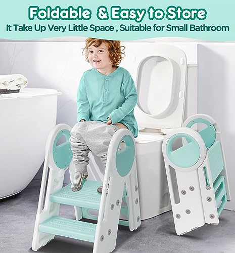 Gimars Upgrade Triple Stability Foldable Adjustable 2 Steps to 3 Steps Toddler Step Stool for Bathroom Sink, Step Stools for Kids with 6 Non-slip Pads,Handles for Toilet Potty Training,Kitchen Counter