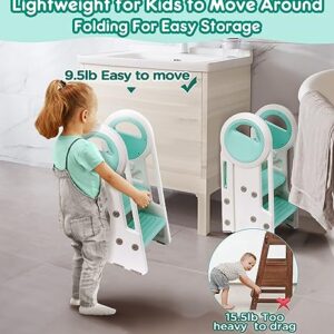 Gimars Upgrade Triple Stability Foldable Adjustable 2 Steps to 3 Steps Toddler Step Stool for Bathroom Sink, Step Stools for Kids with 6 Non-slip Pads,Handles for Toilet Potty Training,Kitchen Counter