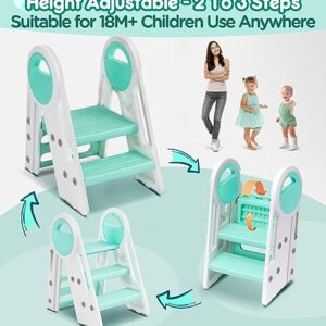 Gimars Upgrade Triple Stability Foldable Adjustable 2 Steps to 3 Steps Toddler Step Stool for Bathroom Sink, Step Stools for Kids with 6 Non-slip Pads,Handles for Toilet Potty Training,Kitchen Counter