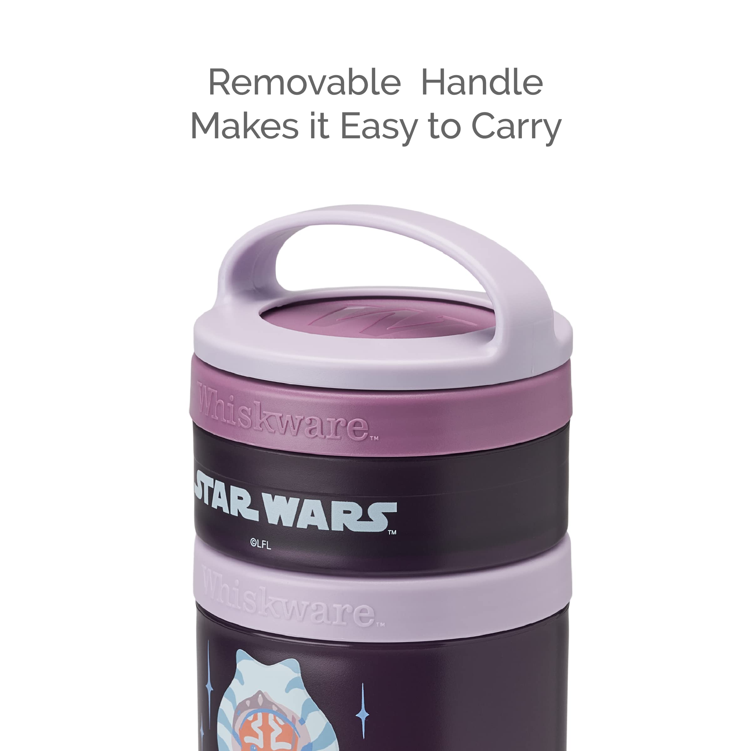 Whiskware Star Wars Stackable Snack Containers for Kids and Toddlers, 3 Stackable Snack Cups for School or Travel, Mando, Grogu, and Ship