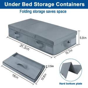 Under Bed Storage Containers with Lids - 2 Pack Foldable Underbed Storage Bins Organizer Drawer with Sturdy Structure Ultra Thick Fabric, Storage Organization for Clothes Blankets Bedding