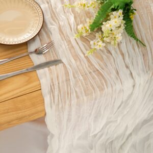 8 pack 10ft cheesecloth table runner 35x120 inch boho gauze table runner rustic cheese cloth long table runner romantic table runner for wedding bridal shower birthday party table decor (white)