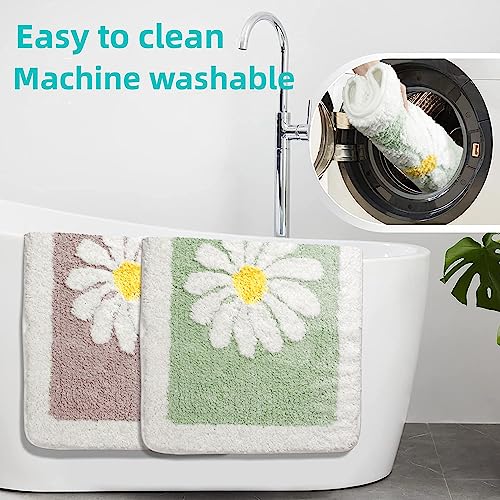 Bathroom Rugs Cute Daisy Bath Mat White and Yellow Flower Decor Rug Non Slip Floor Carpet Microfiber Bathmat Super Absorbent Machine Washable Bahtub Mats for Shower, Tub, Bedroom 16"x 24"Grey