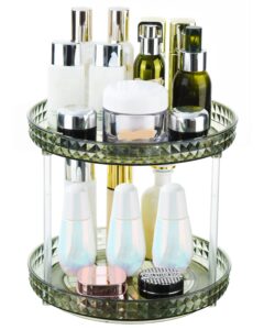 anniya 2 tier 9.25 inch rotating bathroom counter organizer, makeup organizer, clear standing vanity organizer shelf for bathroom storage organization, kitchen (diamond clear green)