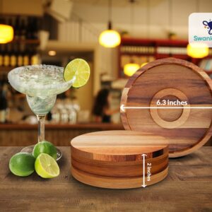 SwankyCow 2x Acacia Wood Cocktail Rimmer - Margarita Salt Rimmer, 6.30" Diameter - Home Bar Accessories for Salt & Sugar